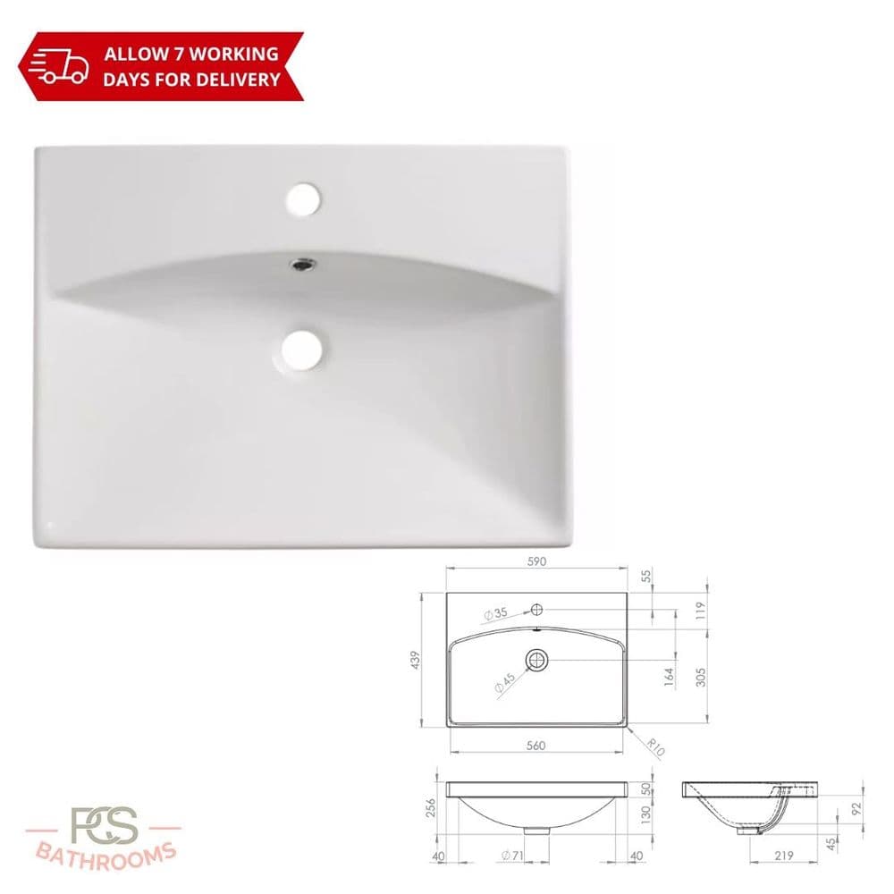 Roper Rhodes R2 Type Vanity Basin - 600 w x 450mm d - 1 Tap Hole ...