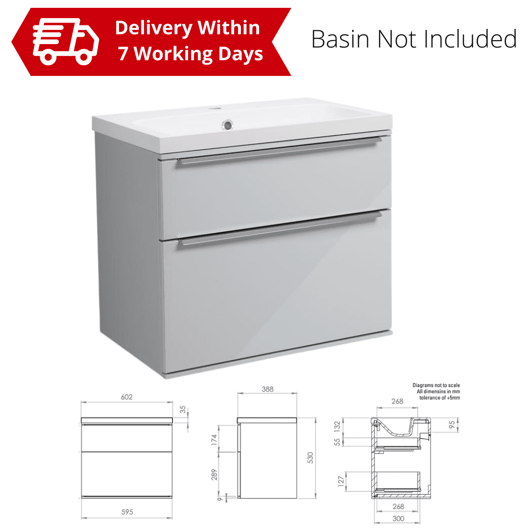 Roper Rhodes Scheme - 600mm - Wall Mounted Basin Unit - Light Grey ...