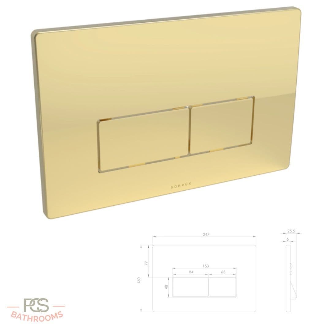 Saneux Square Stainless Steel Flush Plate - Brushed Brass - Model FP165