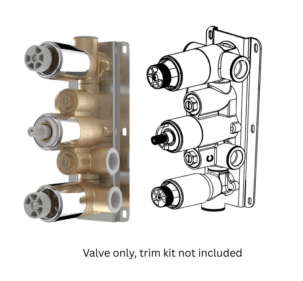 Saneux Thermostatic Valve Body With 3 Outlets & 3 Holes Model VB021