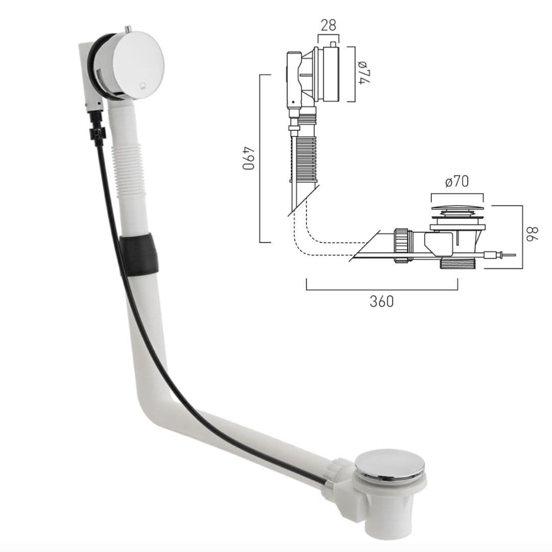 Vado Bath Pop Up Waste With Extended Rigid Pipe Chrome - Model WG-71552A-CP