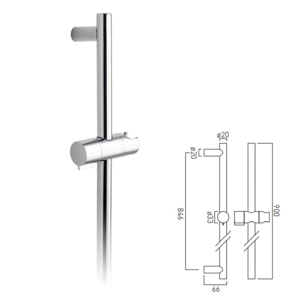 Vado Elements 900mm Slide Rail in Chrome - Model ELE-SR/900-C/P