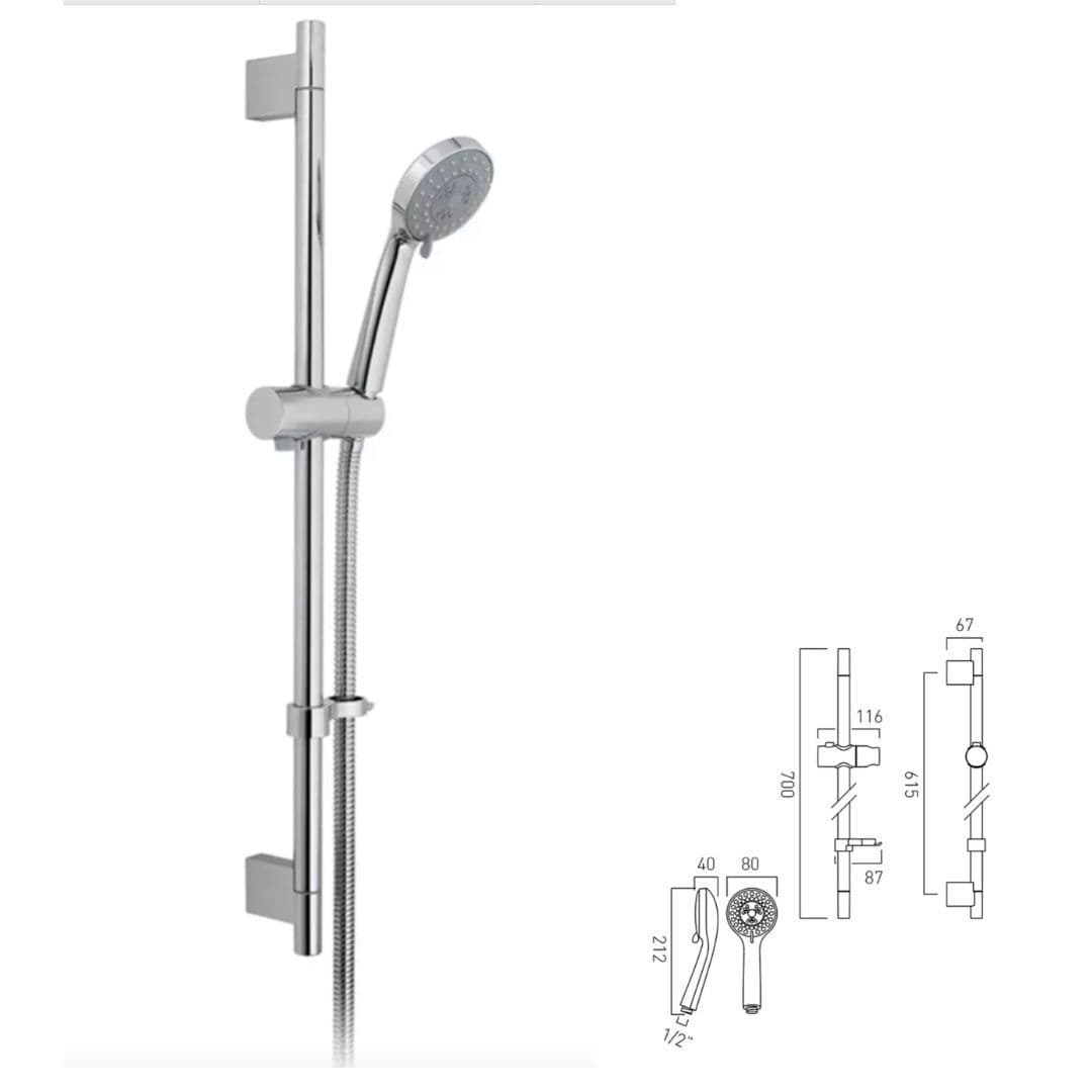 Vado Eris Multi-Function Slide Rail Shower Kit - 700mm Slide Rail ...