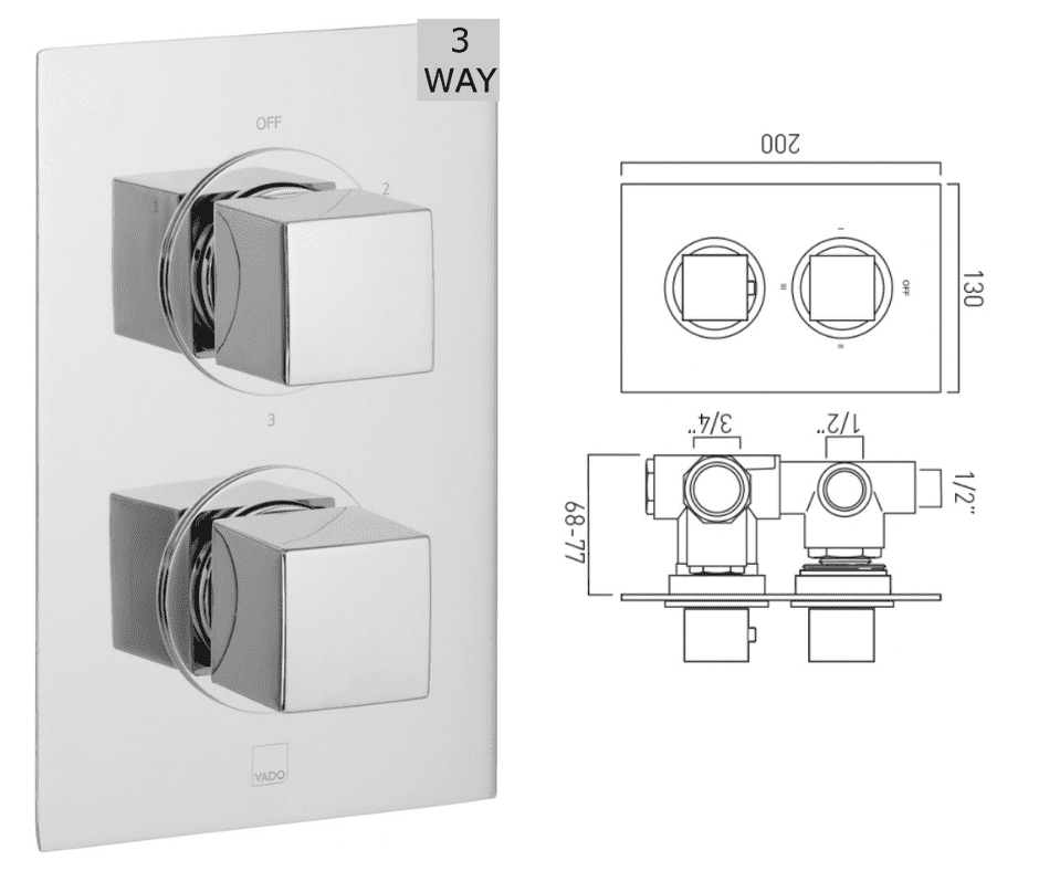 Vado Model Number MIX-148D/3-C/P Mix DX 3 Outlet Thermostatic Valve In ...