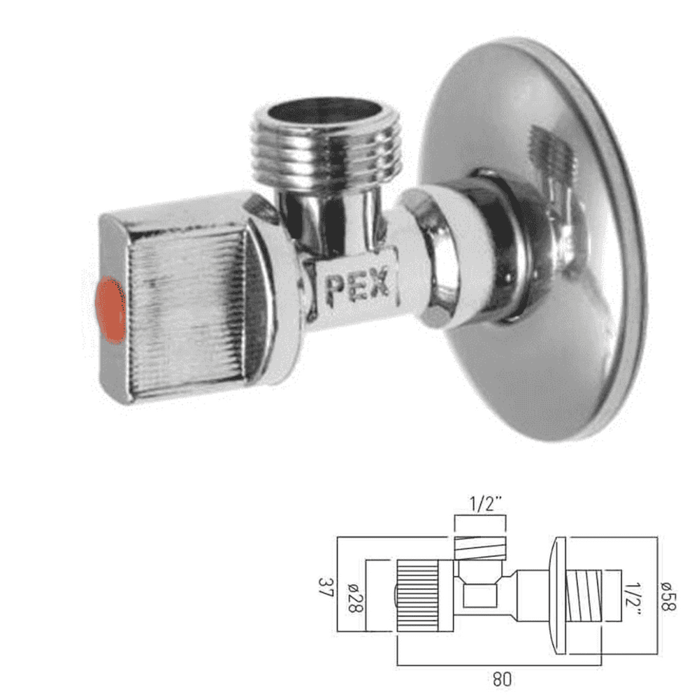 Vado Pex Wall Mounted Quarter Turn Angle Valve - Model PEX-233-C/P