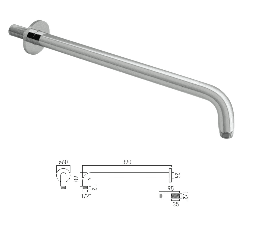 Vado Round Shower Arm Chrome Wall Mounted Model WG-EFSA/RO-C/P