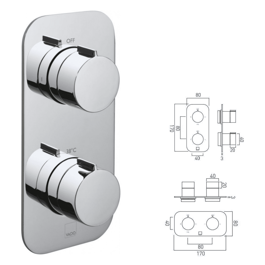 Vado Tablet Altitude Vertical 2 Handle Trim Kit - Model Tab-148/2-Alt-Trim