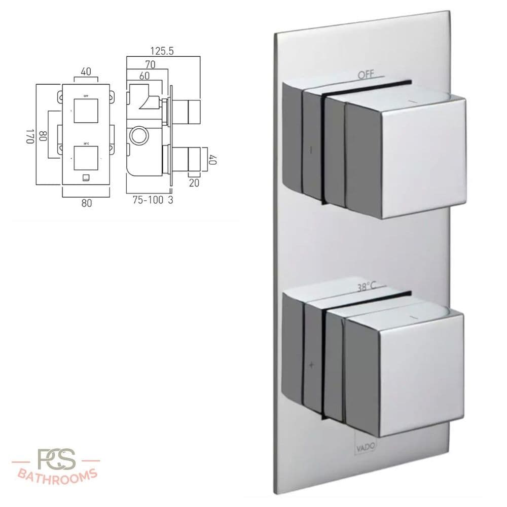 Vado Tablet Notions Vertical Concealed 1 Outlet 2 Handle Thermostatic ...