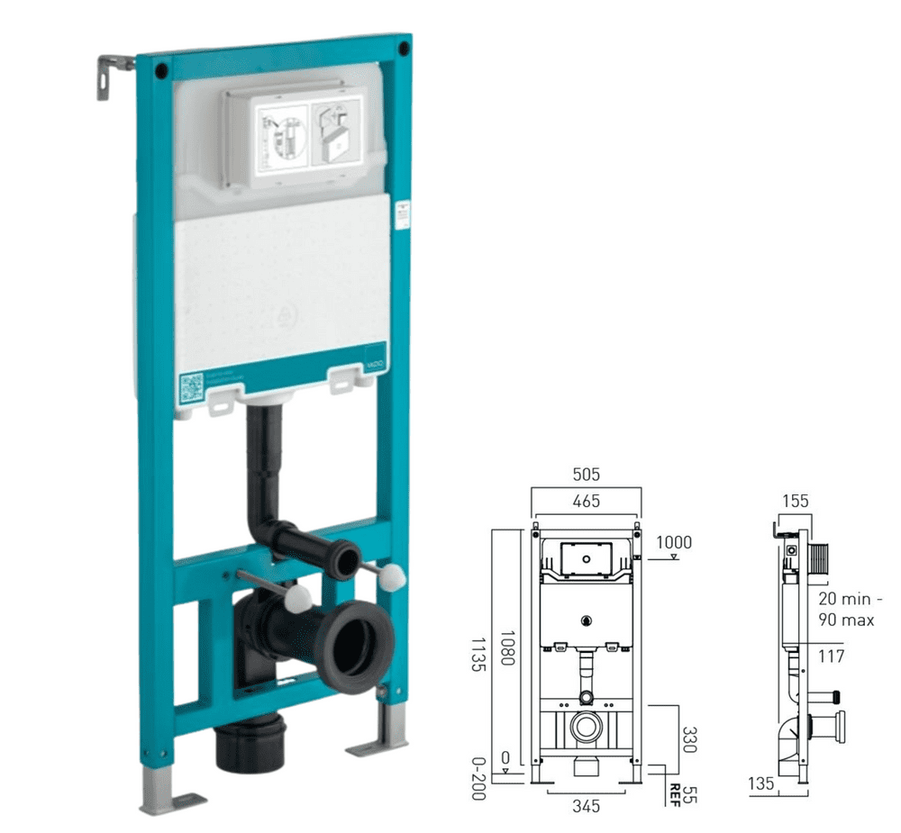 Vado Wall-Hung WC Frame with Concealed Cistern Dual Flush 1135 mm Model ...