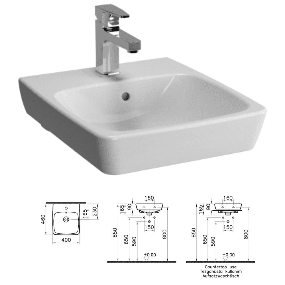 Vitra M-Line 40cm 1 Taphole Basin In White - Model 5660B003-0973