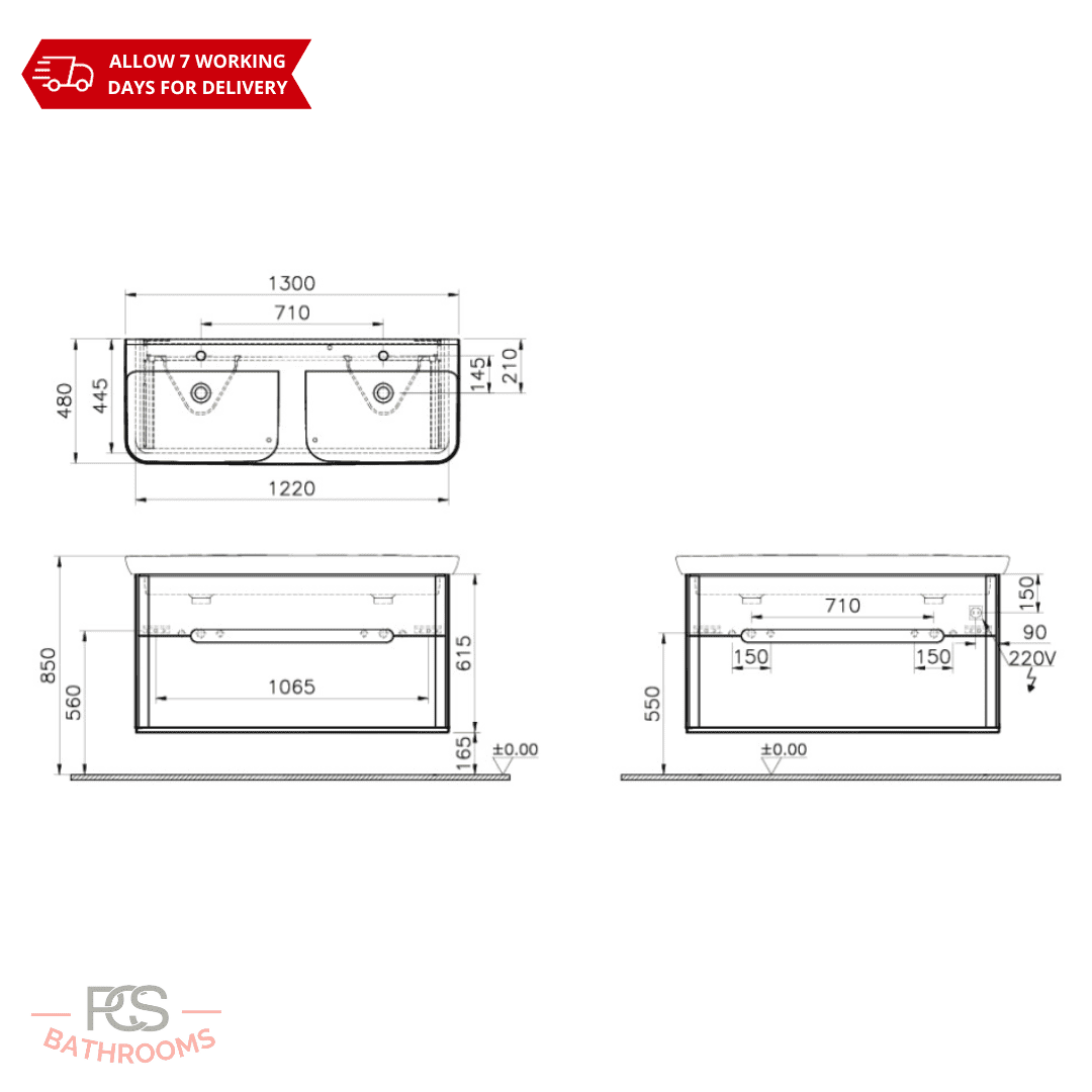 Vitra Sento Washbasin Unit 2 Draws 130cm Including LED Light In Matt ...