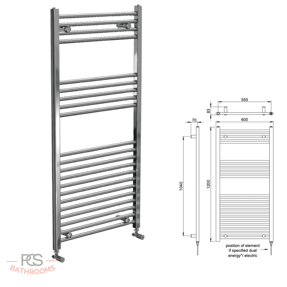 Vogue Axis Towel Warmer In Chrome - 1200 x 600 x 83 - Model MD062 MS12060CP