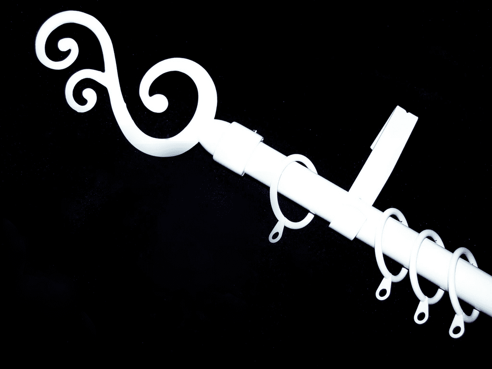 16 /19mm Gloss White Extendable Curtain Pole with Soft Swirl Finials 1 ...