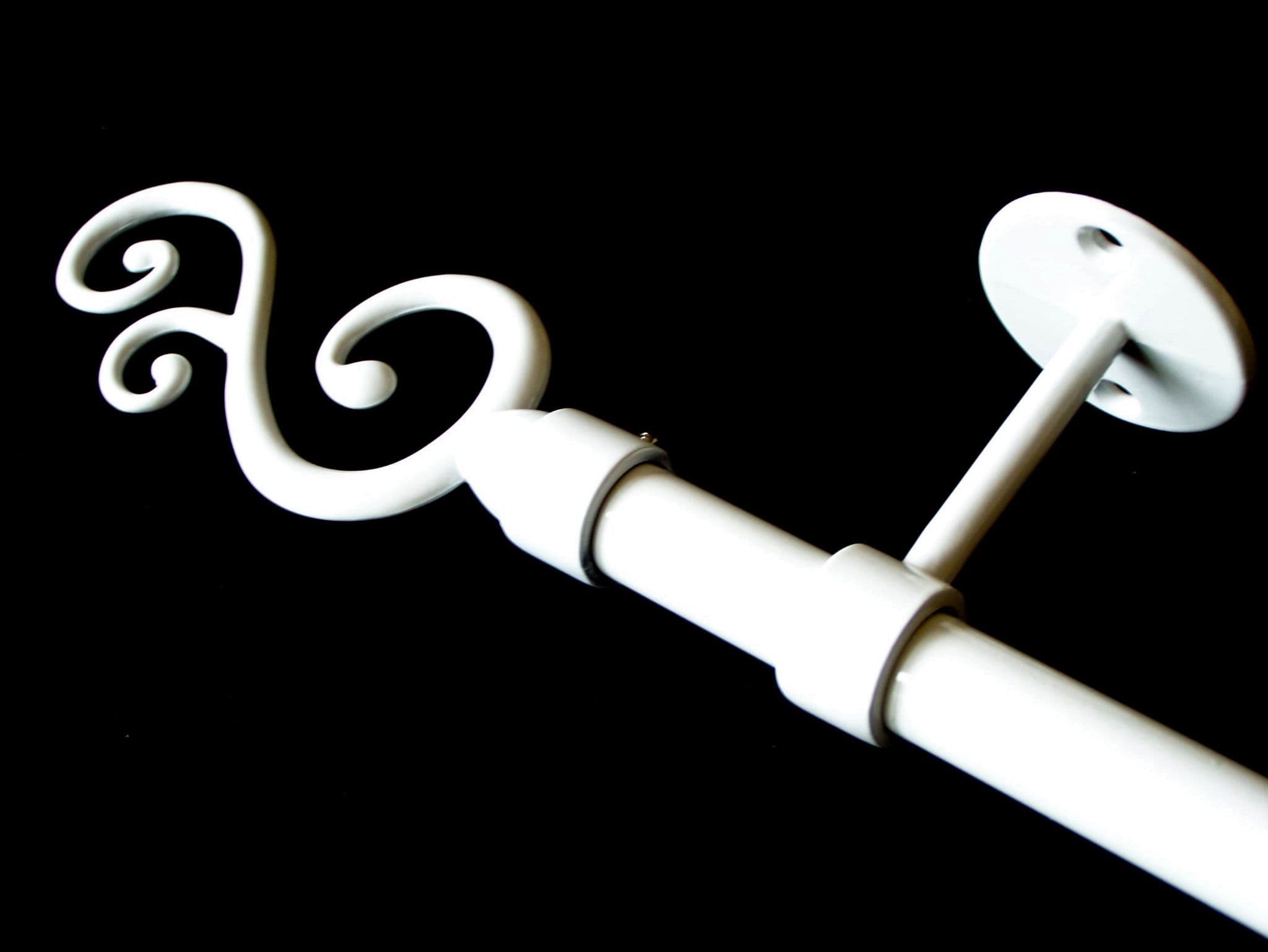 16/19mm White 1 2m - 2 1m Extendable Eyelet Ceiling Pole Swirl Finials