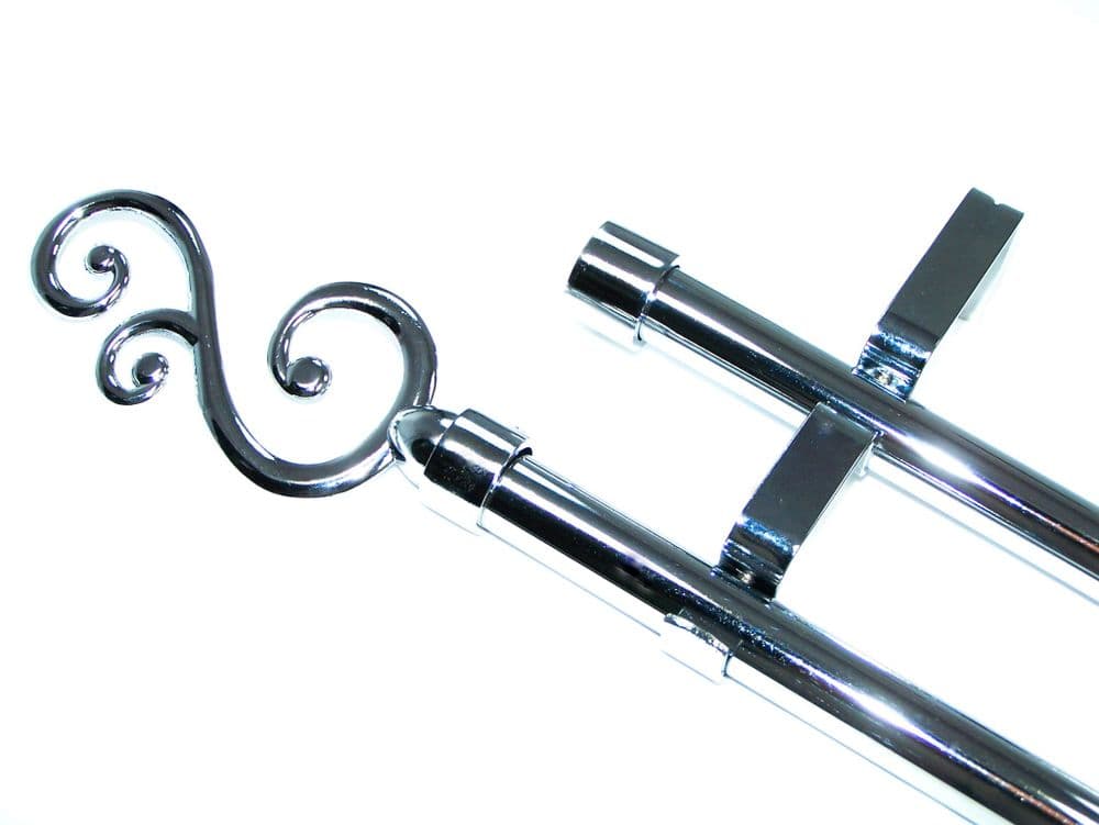 19/19mm Double Chrome Extendable Eyelet Pole Swirl Finials 1 2m - 2 1m