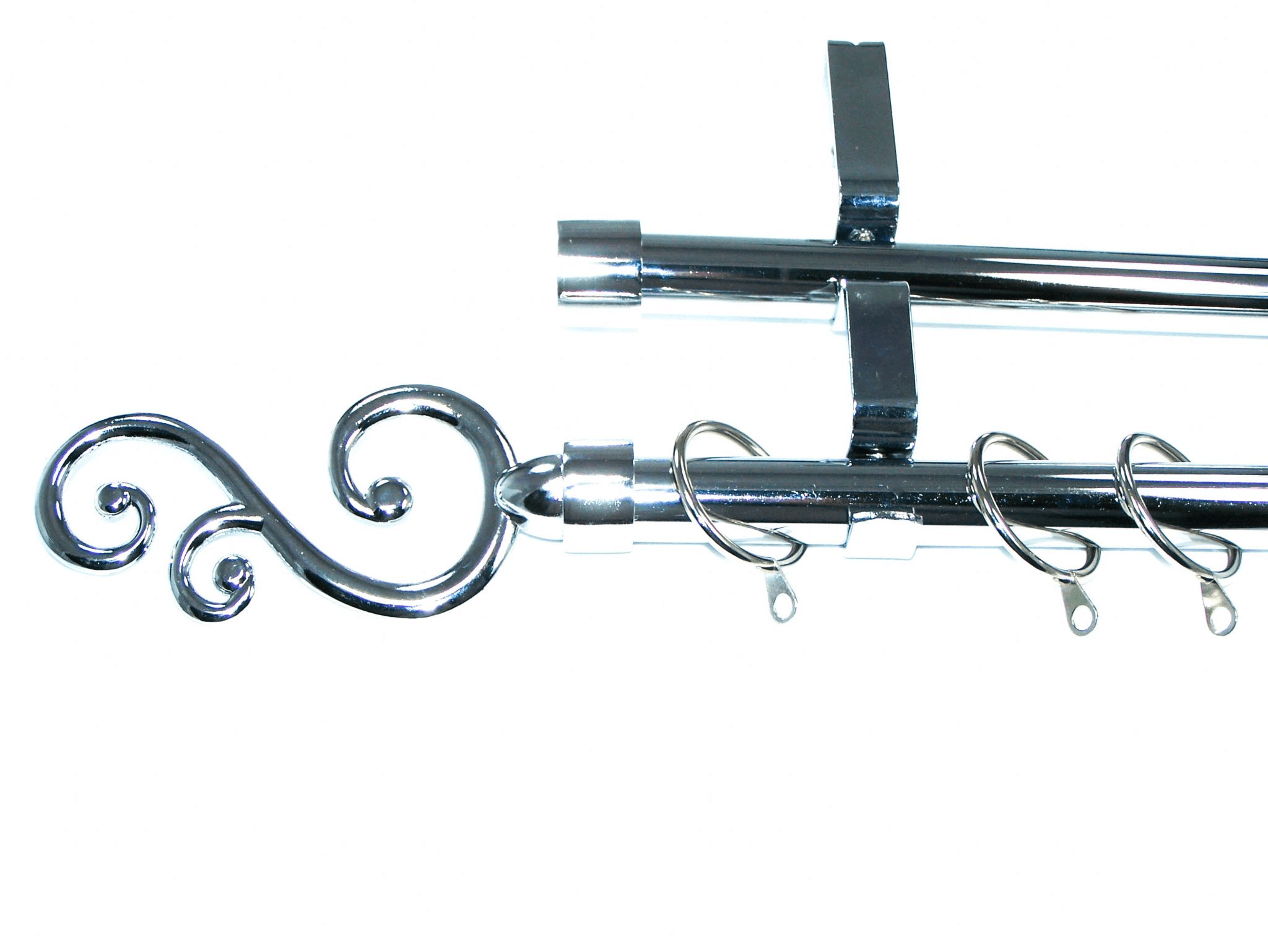 19/19mm Double Chrome Extendable Pole Swirl Finials 1 2m - 2 1m