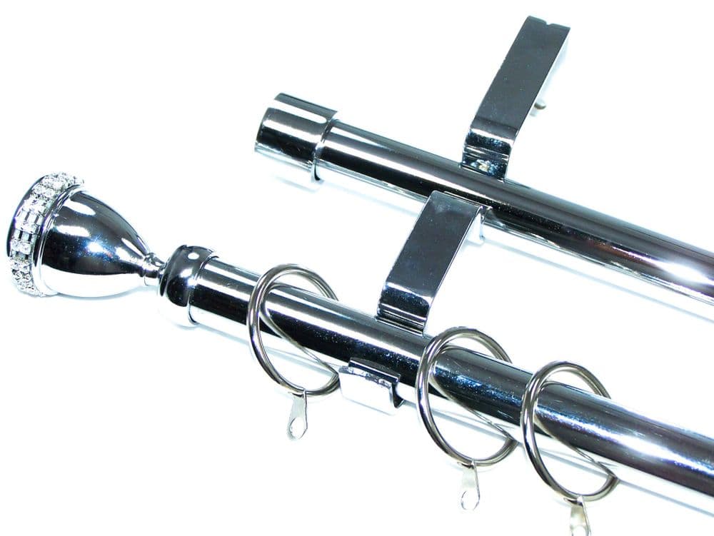 19/19mm Double Layer Chrome Curtain Pole Diamante Finials