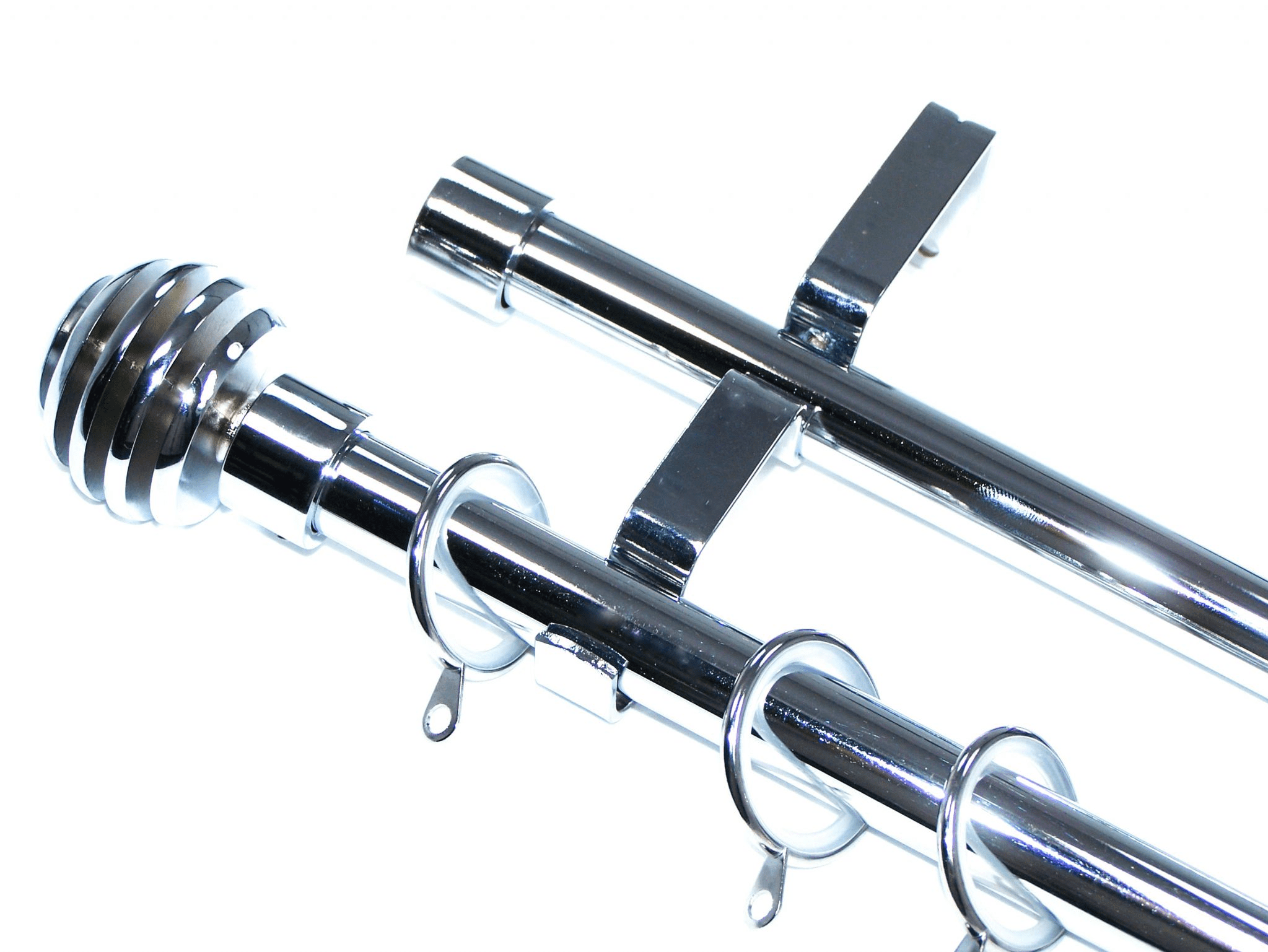 19/19mm Double Layer Chrome Curtain Pole Sliced Ball Finials Glider Rings