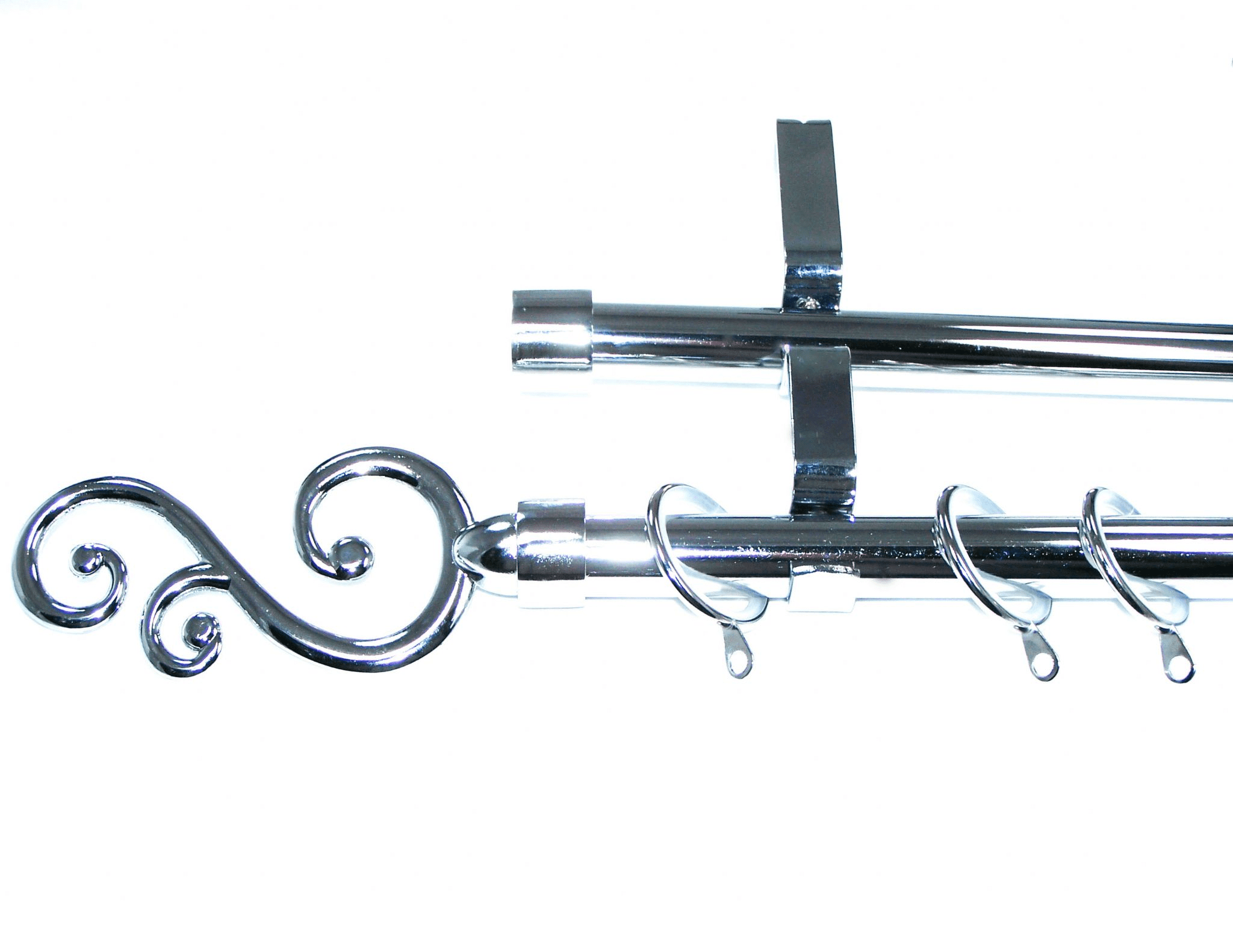 19/19mm Double Layer Chrome Curtain Pole Swirl Finials Glider Rings