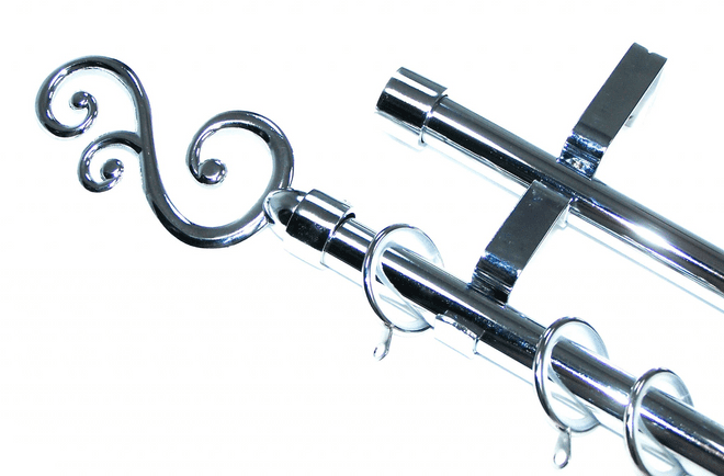 19/19mm Double Layer Chrome Curtain Pole Swirl Finials Glider Rings