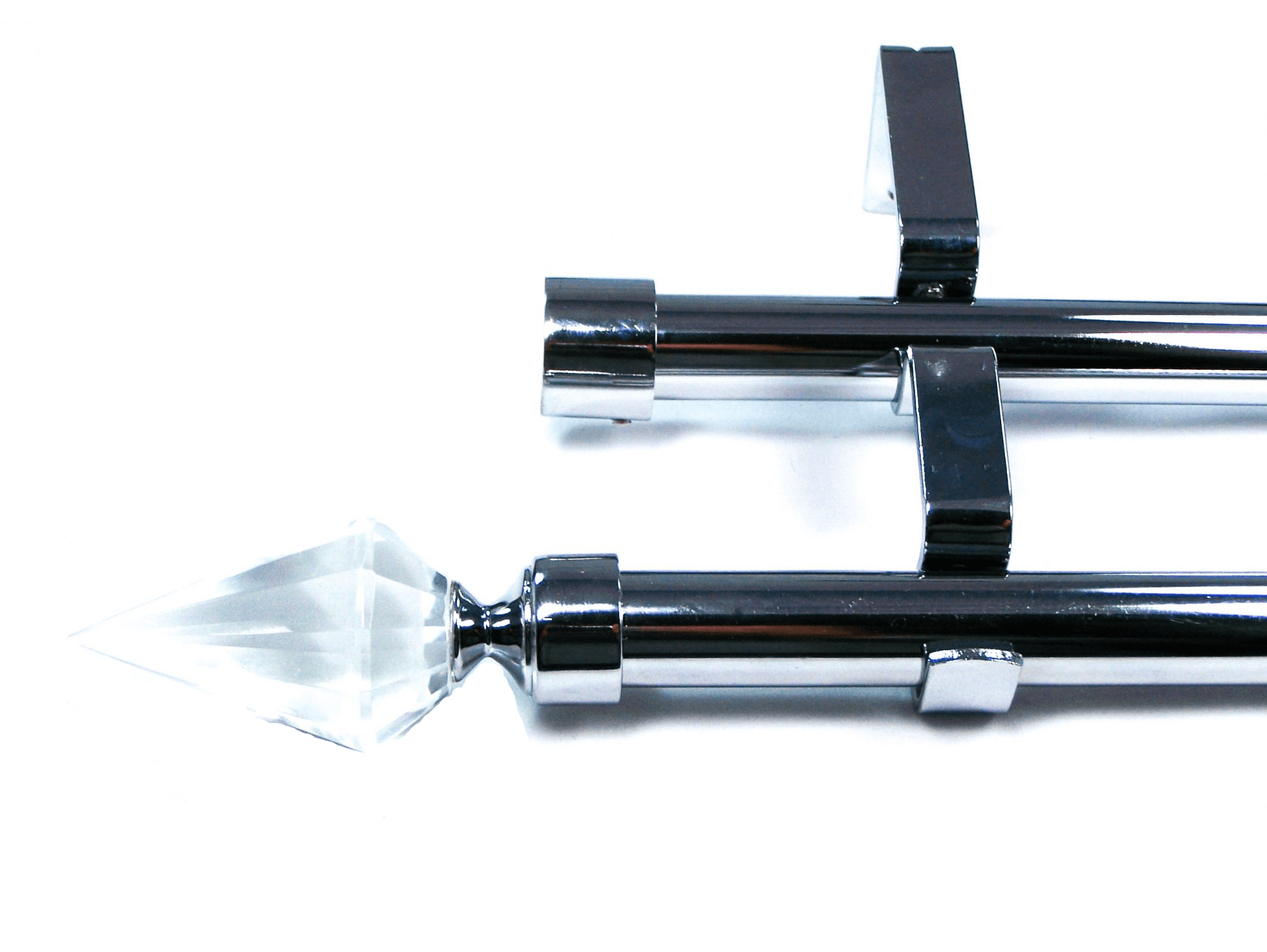 19/19mm Double Layer Chrome Eyelet Curtain Pole Crystal Spear Finials