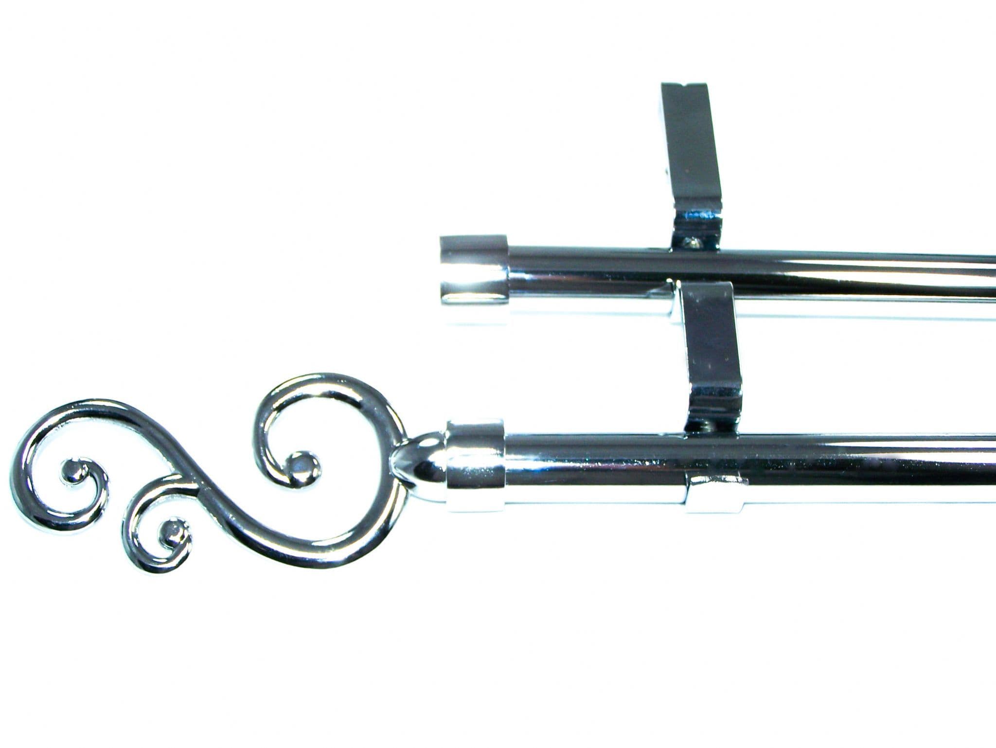 19/19mm Double Layer Chrome Eyelet Curtain Pole Swirl Finials