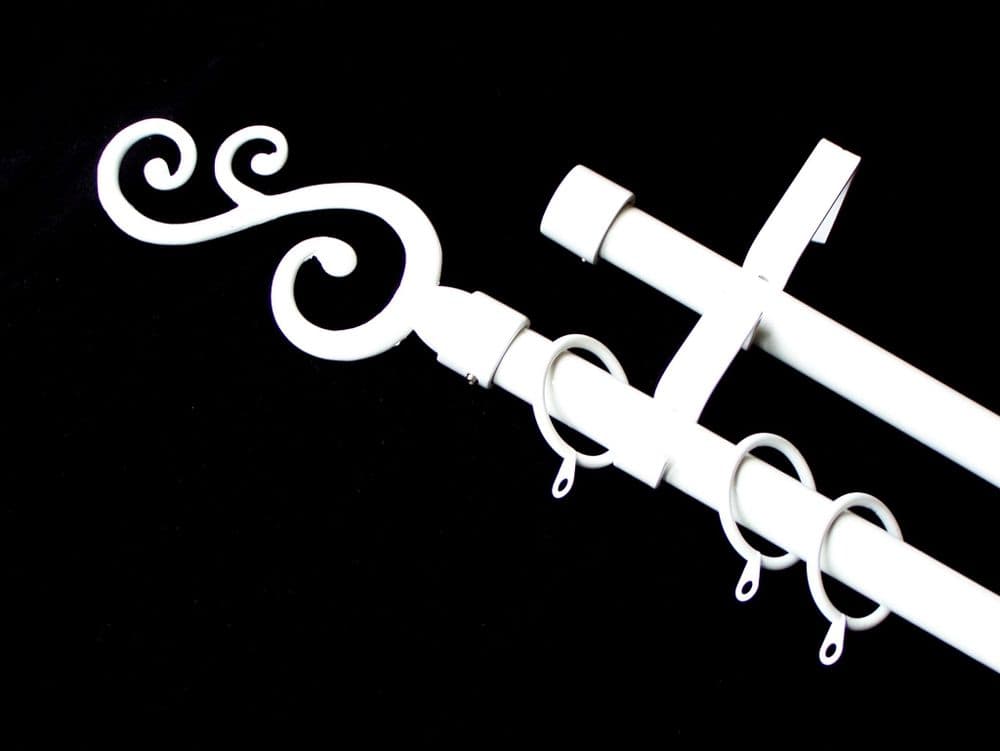 19/19mm Double Layer Gloss White Curtain Pole Swirl Finials
