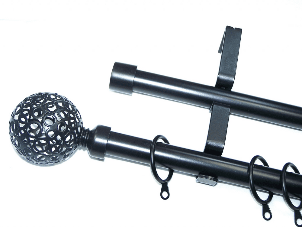 19/19mm Double Layer Matt Black Curtain Pole Circle Ball Finials