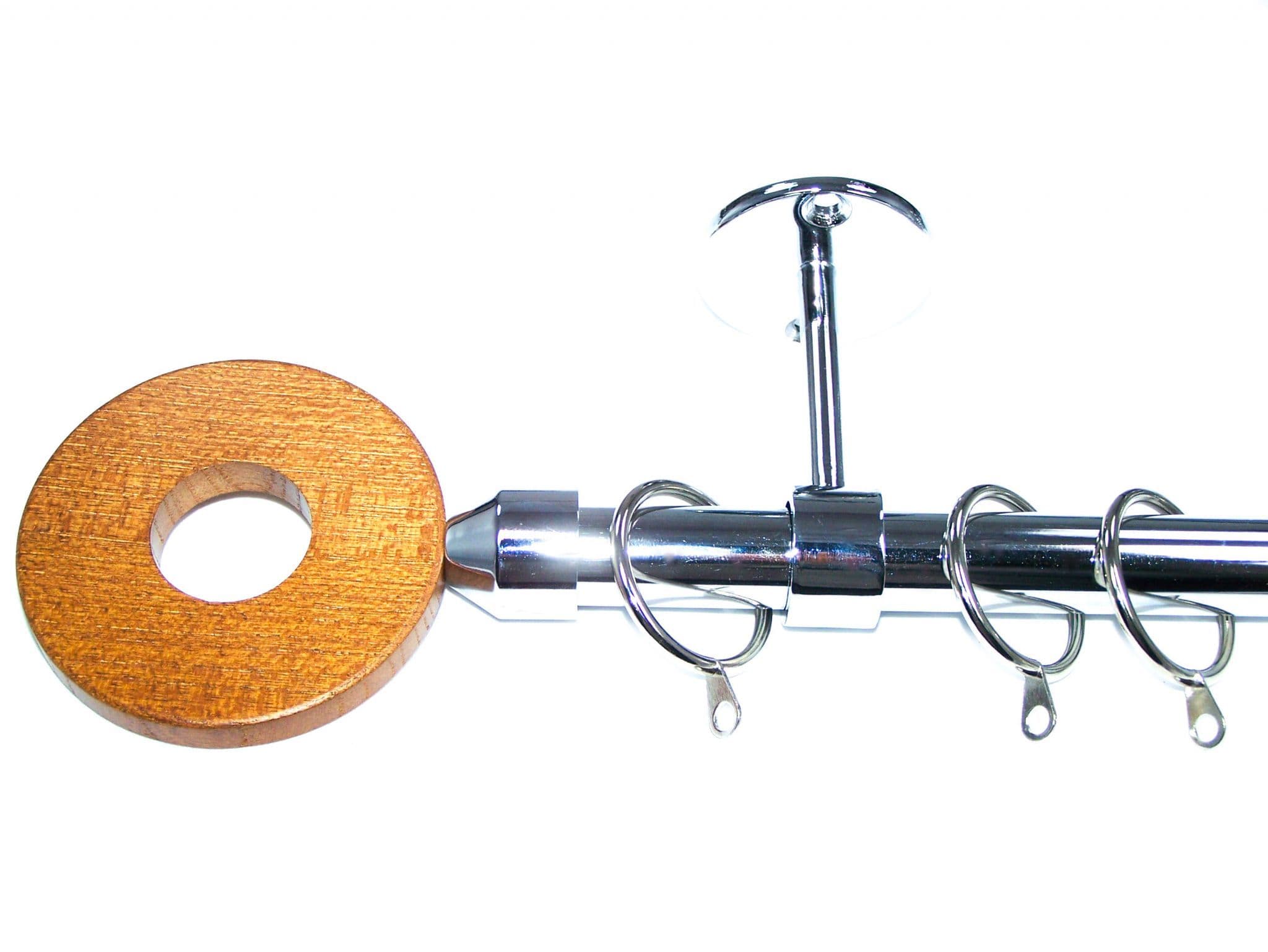 19mm Chrome Ceiling Curtain Pole Oak Polo Finials
