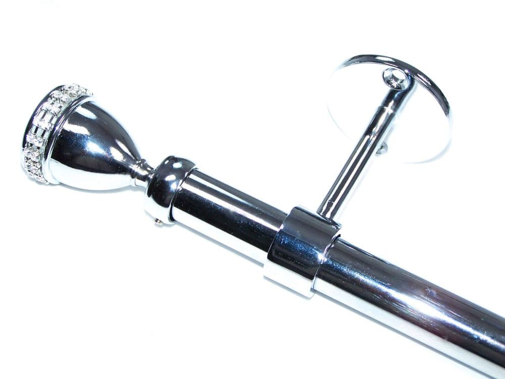 19mm Chrome Ceiling Eyelet Curtain Pole Diamante Trophy Finials