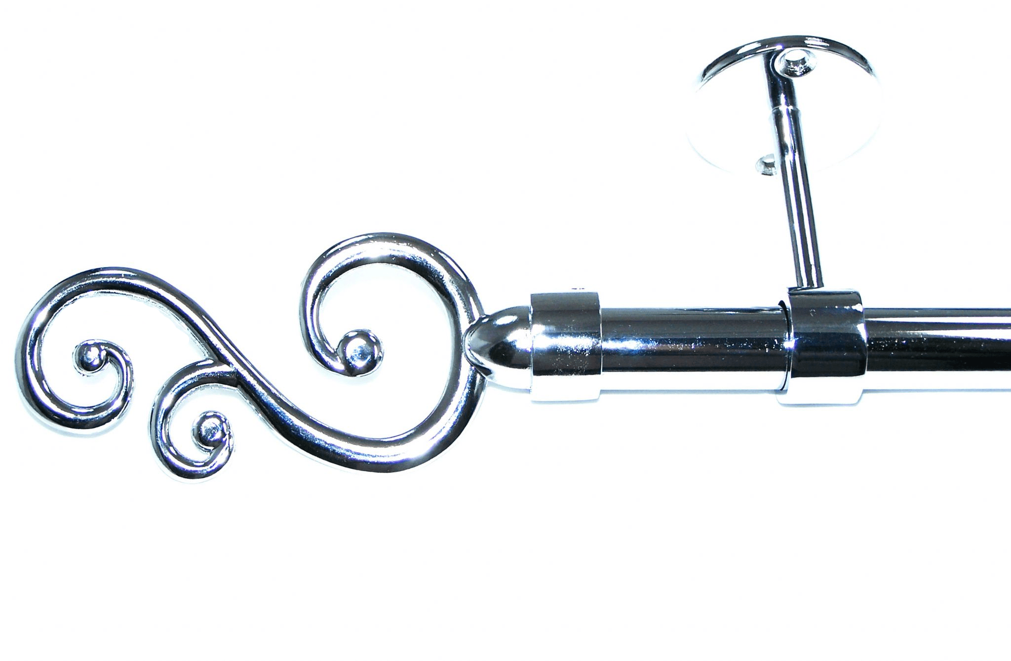 19mm Chrome Ceiling Eyelet Curtain Pole Swirl Finials