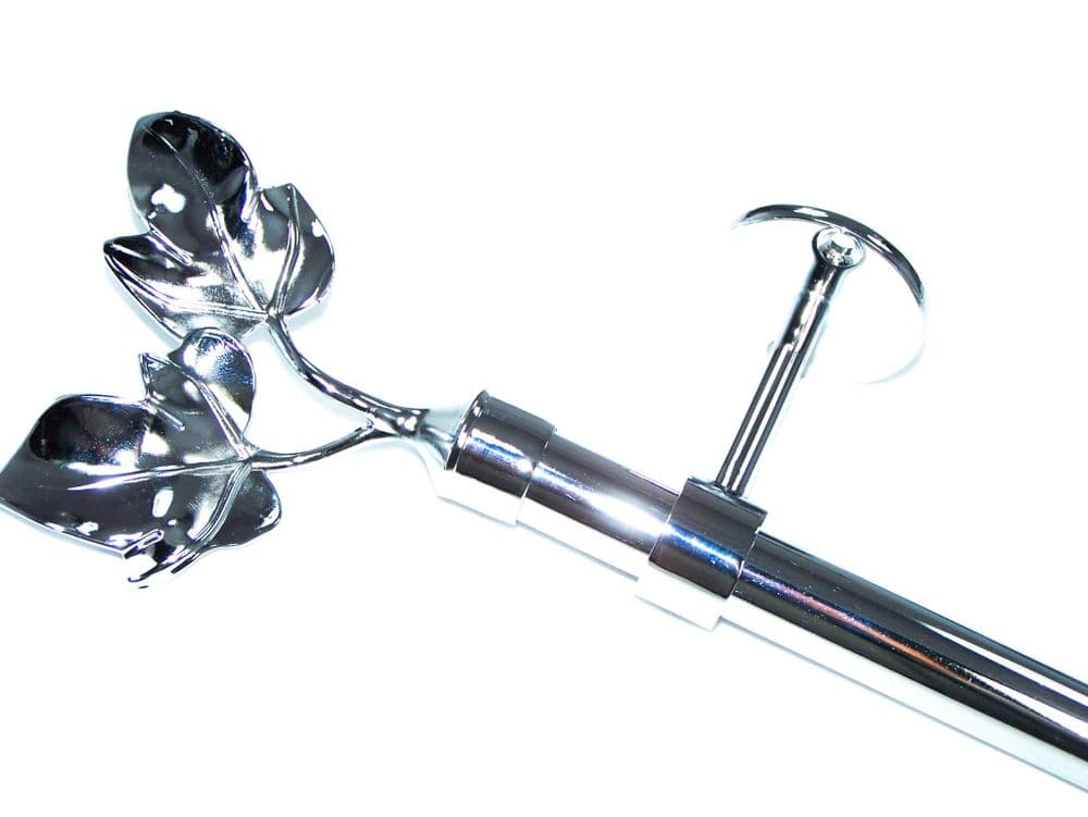 19mm Chrome Ceiling Eyelet Curtain Pole Twin Leaf Finials