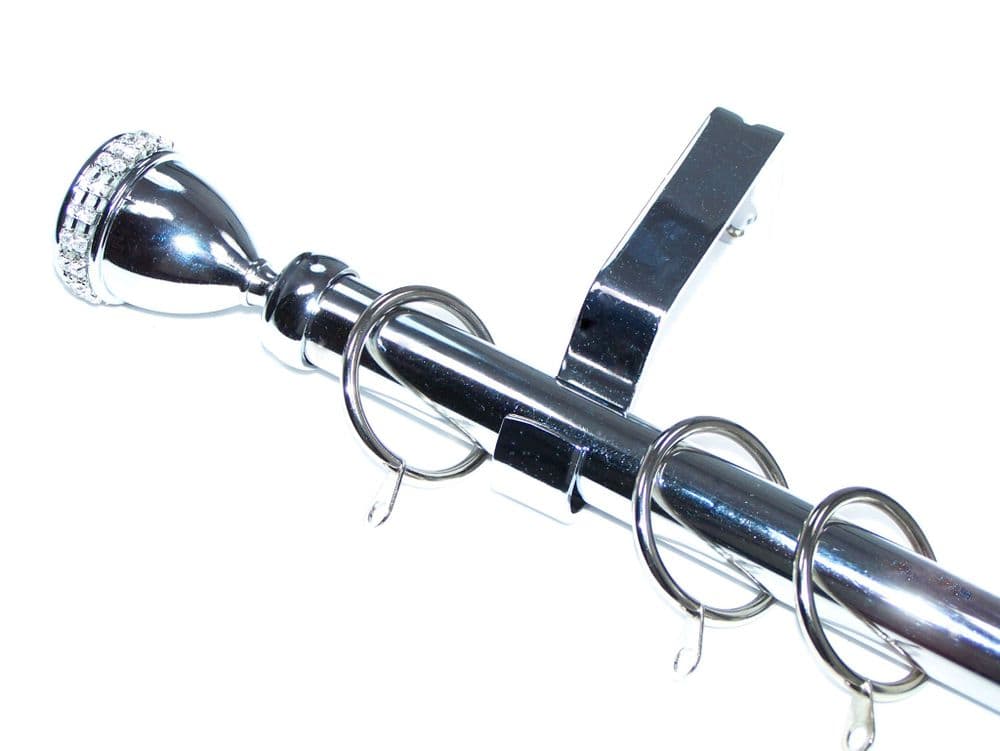 19mm Chrome Curtain Pole Diamante Trophy Finials