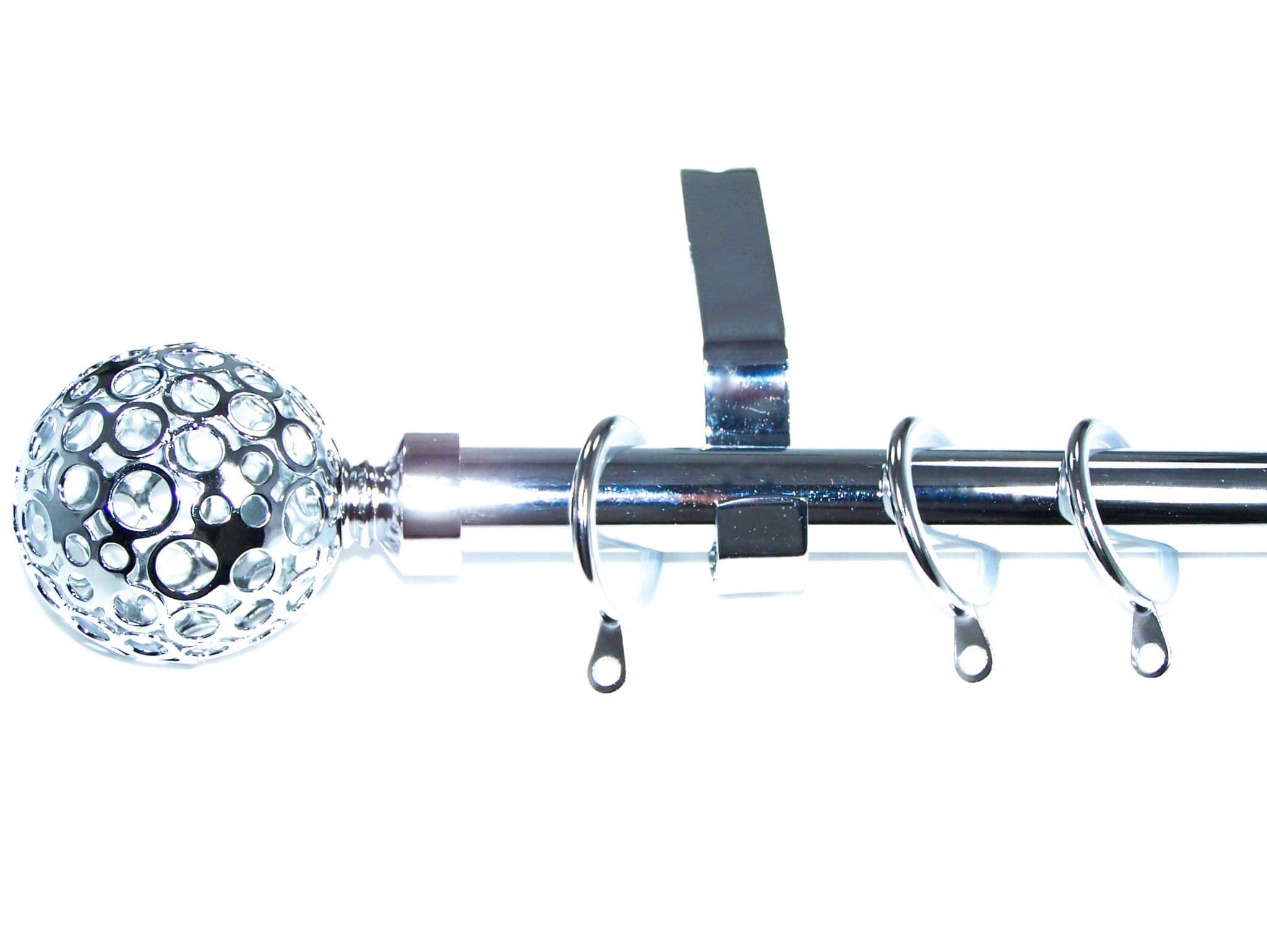 19mm Chrome Curtain Pole Glider Rings Circle Ball Finials