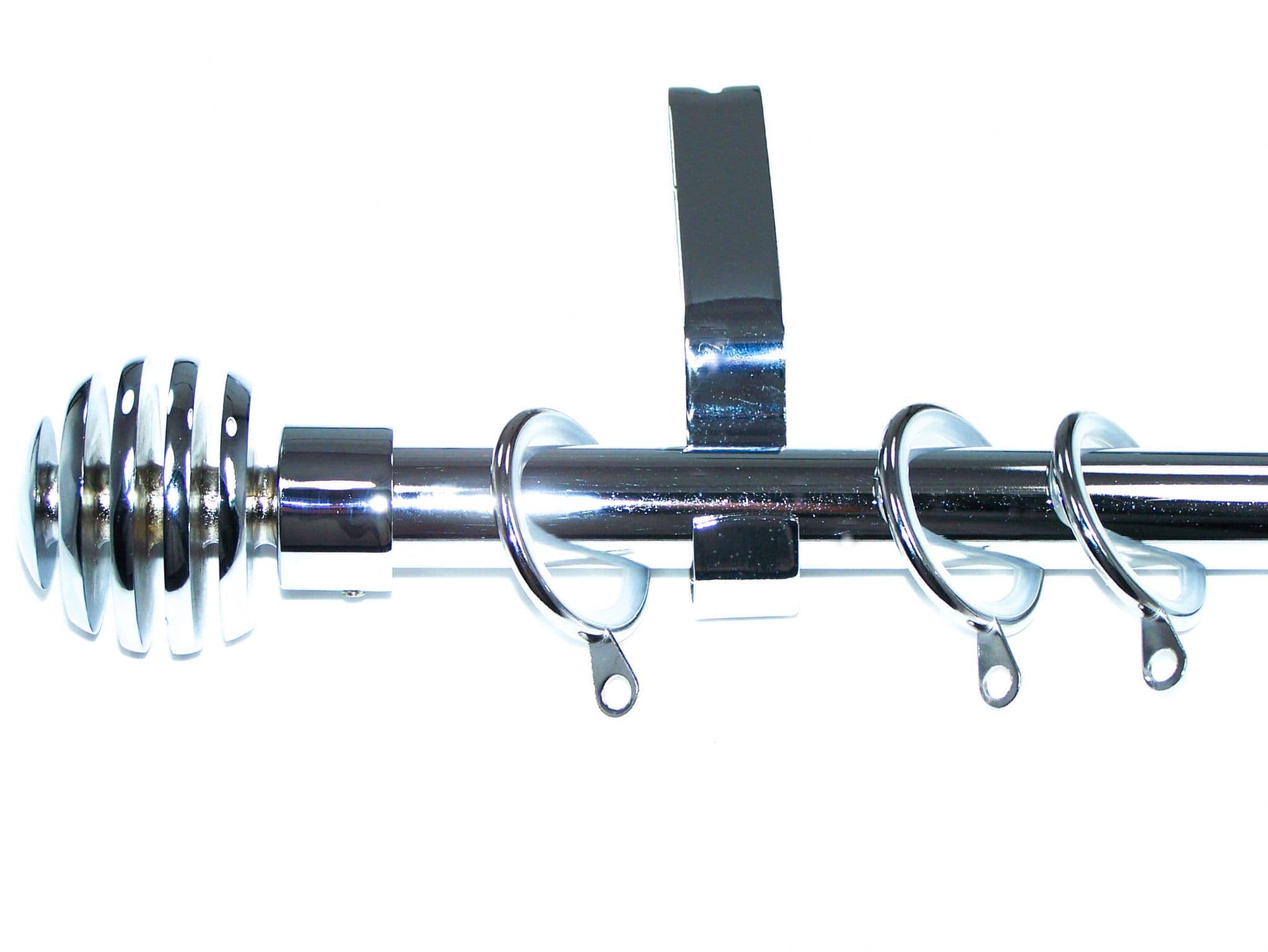 19mm Chrome Curtain Pole Glider Rings Sliced Globe Finials