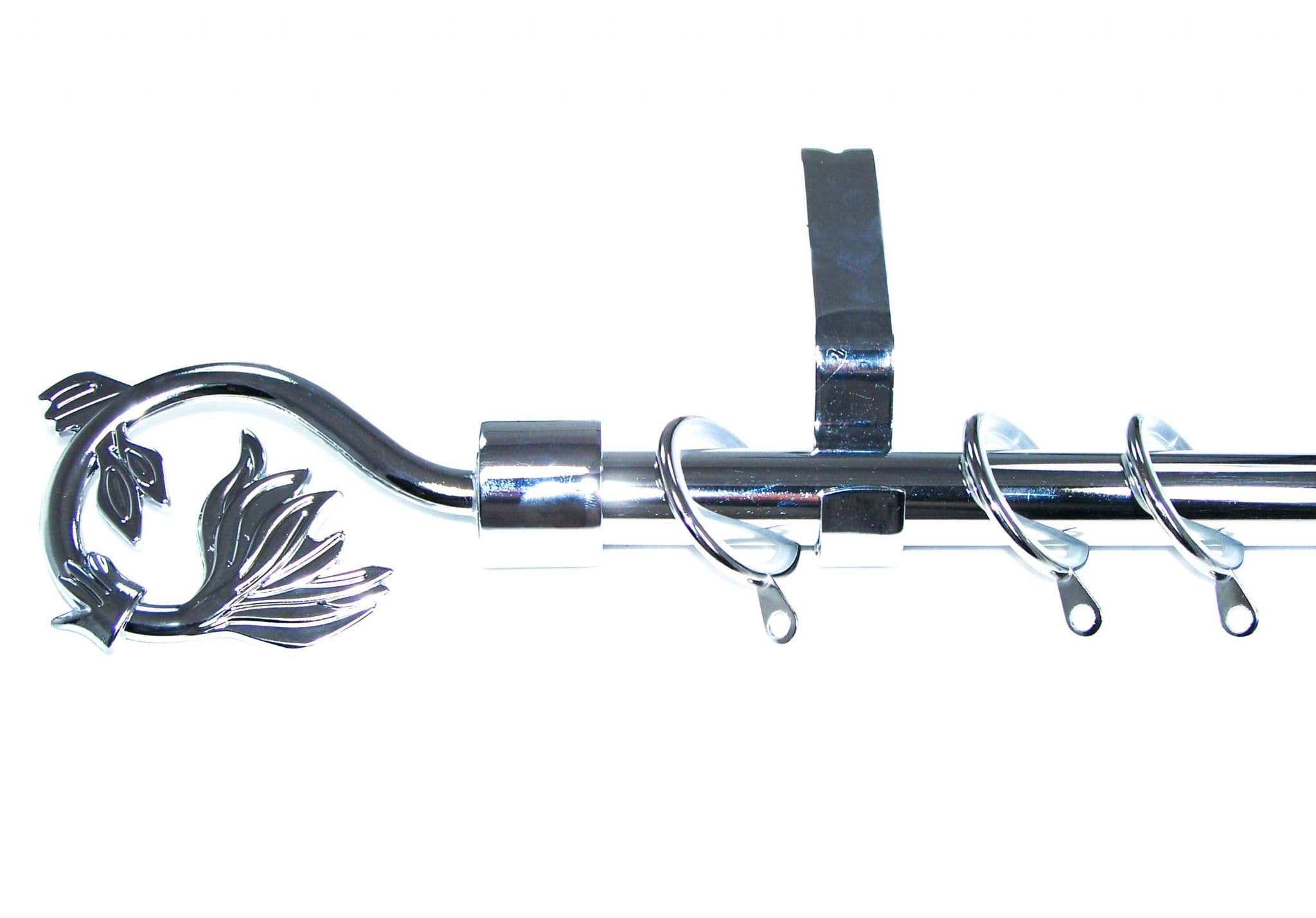 19mm Chrome Curtain Pole Glider Rings Swirl Leaf Finials
