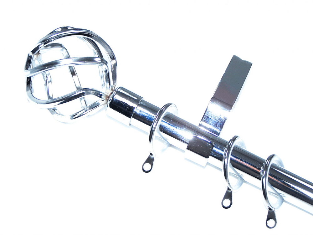 19mm Chrome Curtain Pole Glider Rings Twisted Cage Finials