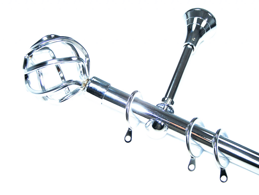 19mm Chrome Designer Extra Deep Pole Glider Rings Twisted Cage Finials