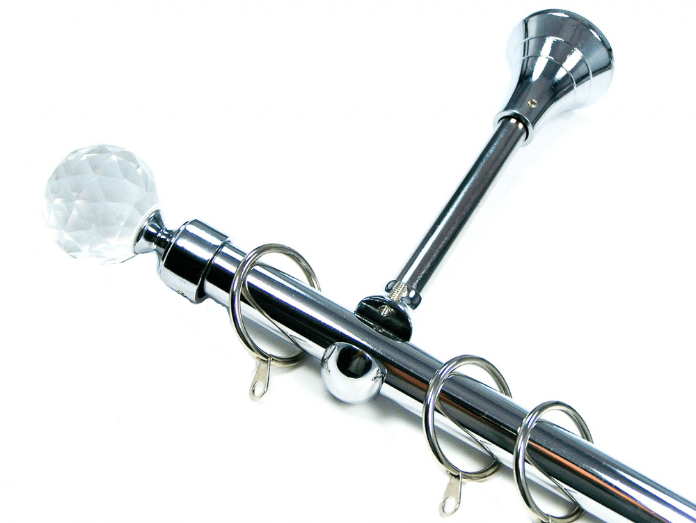 19mm Chrome Designer Extra Deep Pole with Crystal Ball Finials 1 8m 3 6m