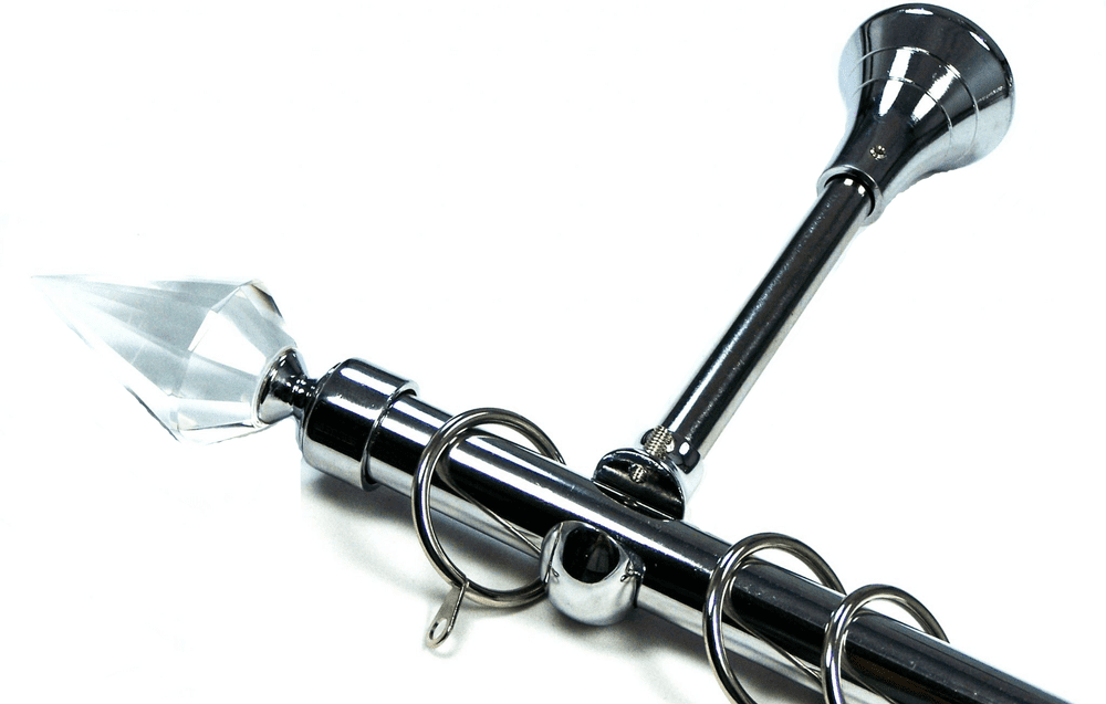 19mm Chrome Designer Extra Deep Pole with Crystal Spear Finials 1 8m 3 6m