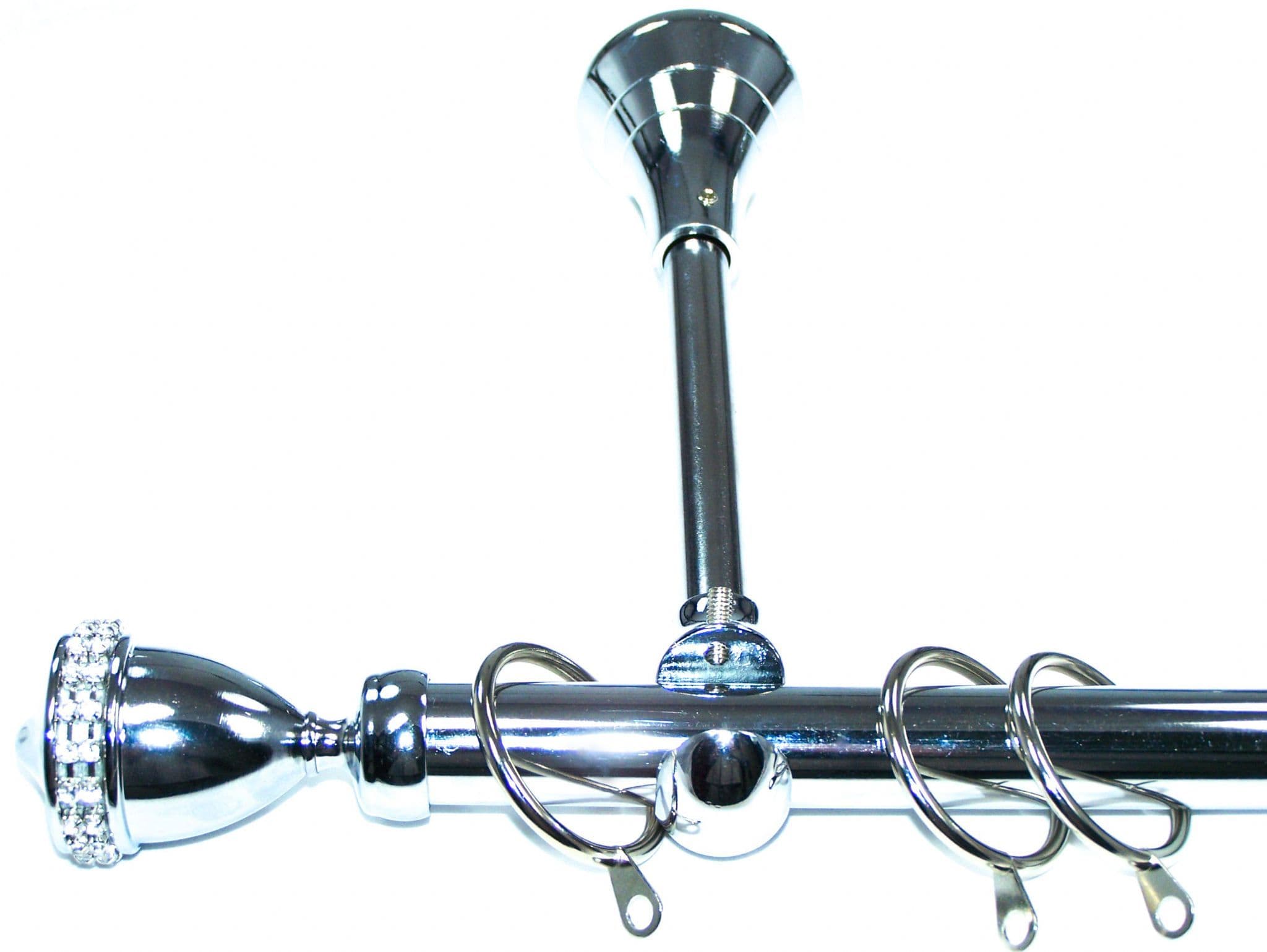 19mm Chrome Designer Extra Deep Pole with Diamante Trophy Finials 1 8m 3 6m