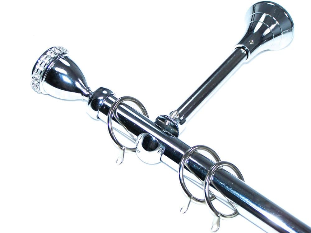 19mm Chrome Designer Extra Deep Pole with Diamante Trophy Finials 1 8m 3 6m