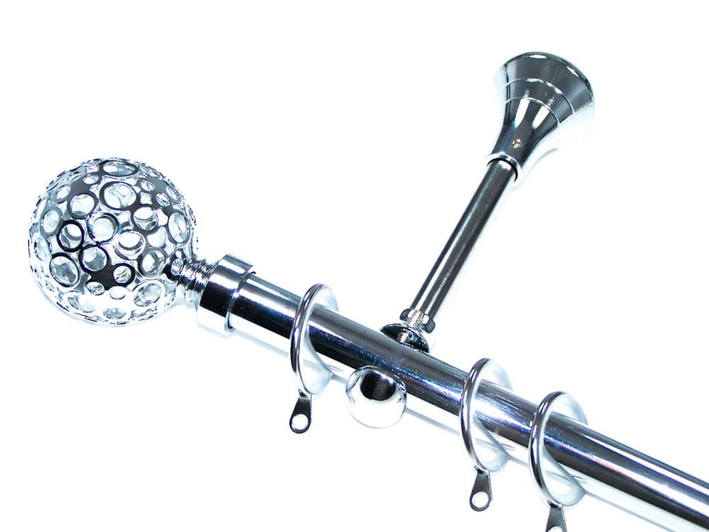 19mm Chrome Designer Extra Deep Pole with Glider Rings Circle Ball ...