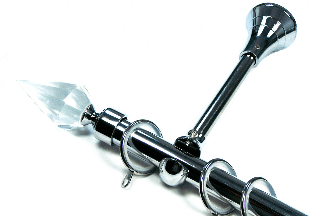 19mm Chrome Designer Extra Deep Pole with Glider Rings Crystal Spear ...