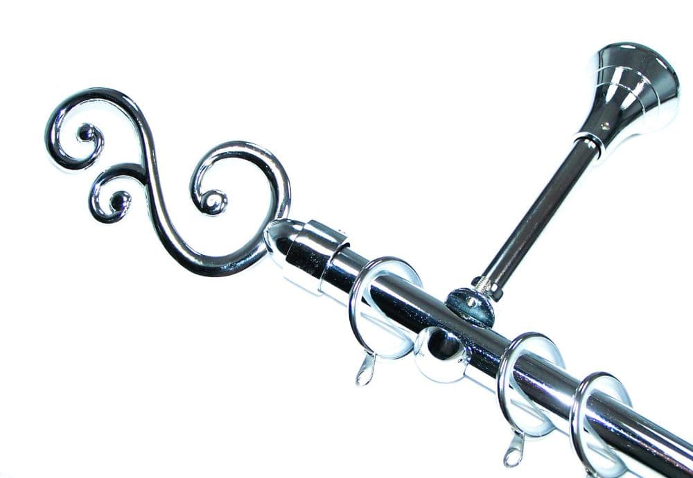 19mm Chrome Designer Extra Deep Pole with Glider Rings Swirl Finials 1 ...