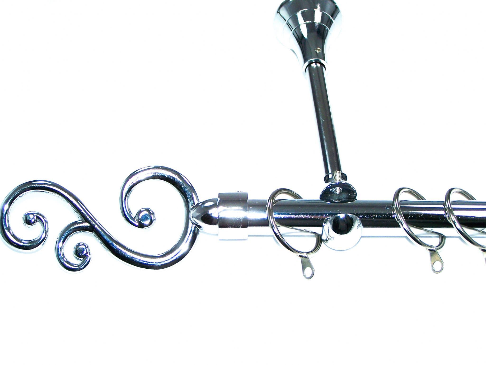 19mm Chrome Designer Extra Deep Pole with Swirl Finials 1 2m 1 5m 2 4m 3m