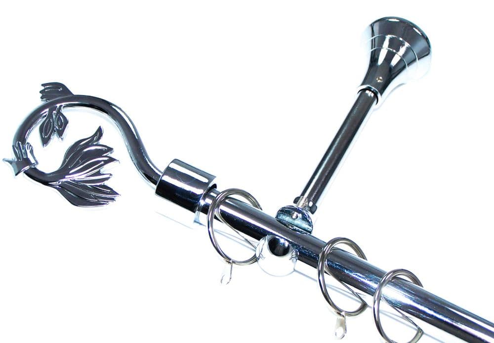19mm Chrome Designer Extra Deep Pole with Swirl Leaf Finials 1 8m 3 6m