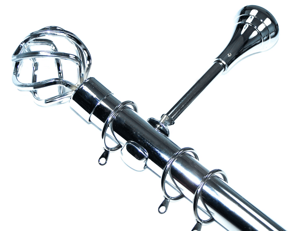 19mm Chrome Designer Extra Deep Pole with Twisted Cage Finials 1 8m 3 6m