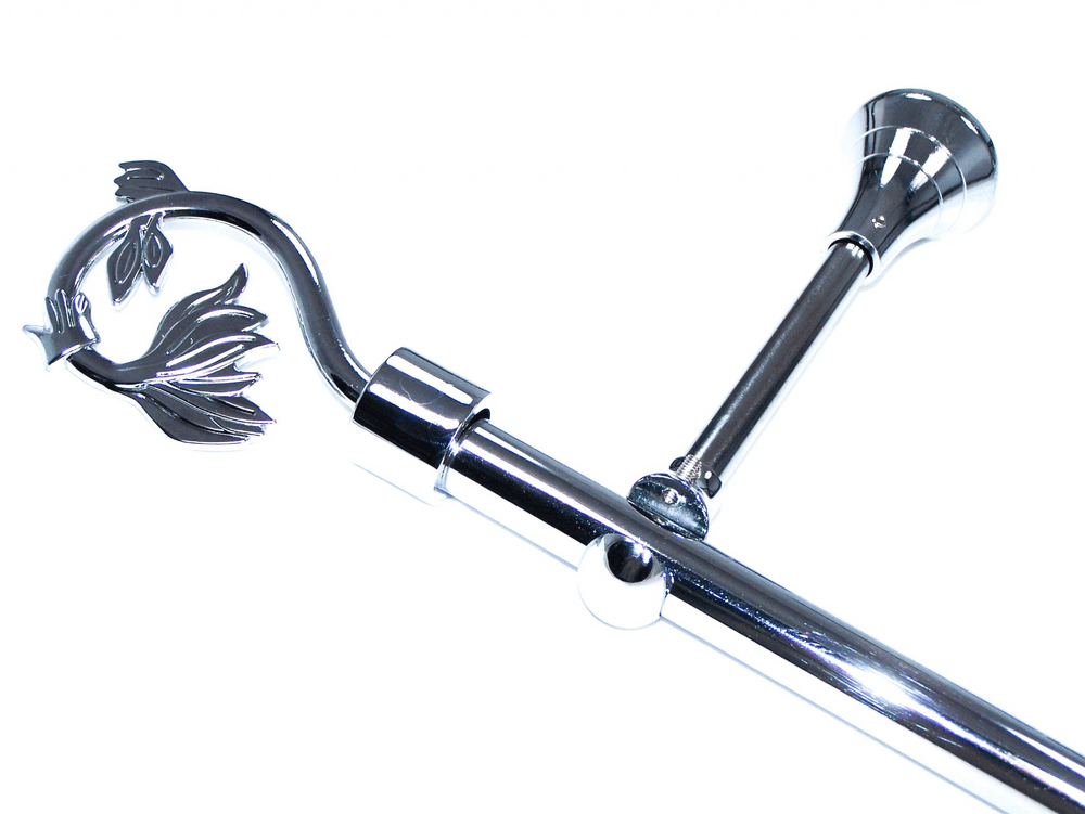 19mm Chrome Eyelet Designer Extra Deep Pole Swirl Leaf Finials