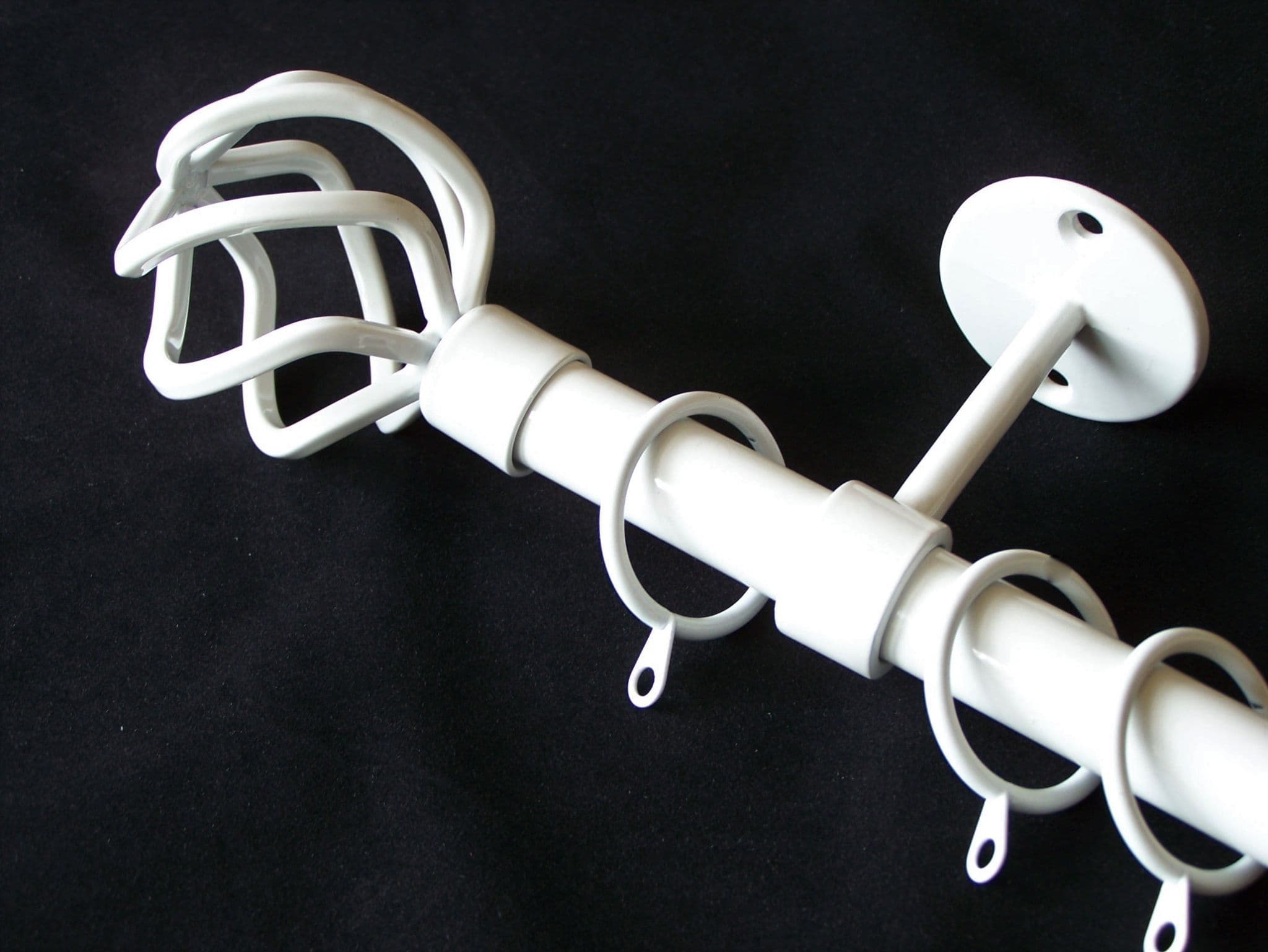 19mm Gloss White Ceiling Curtain Pole Twisted Cage Finials